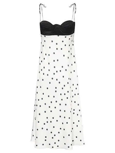 Anna October Polka-dot Satin Midi Dress - Black/ivory
