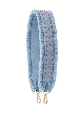 Fendi Strap You" Embellished Denim Shoulder Strap - Light Blue