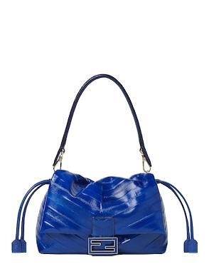 Fendi Baguette Soft Medium Electric Hagfish Leather Bag - Blue