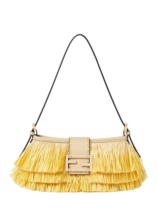 Fendi Baby B. Bag With Raffia-effect Fringes And Selleria Stitching - Yellow