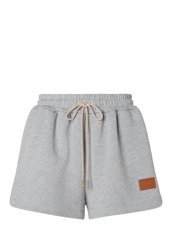 Fendi Cotton Jersey Shorts With Leather Patch - Grey