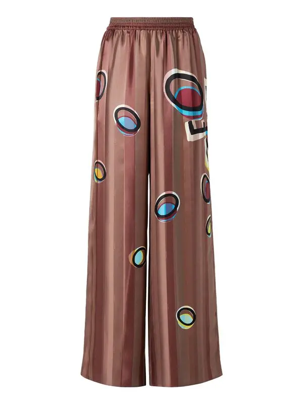 Fendi Silk Pequin Jacquard Trousers With Graphic Print - Brown