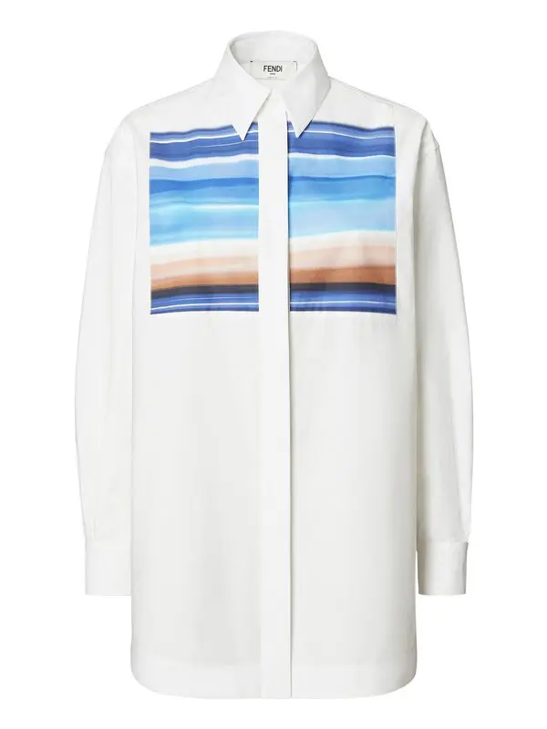 Fendi Long-sleeved Shirt In Cotton Poplin With Venetian Stripes - White