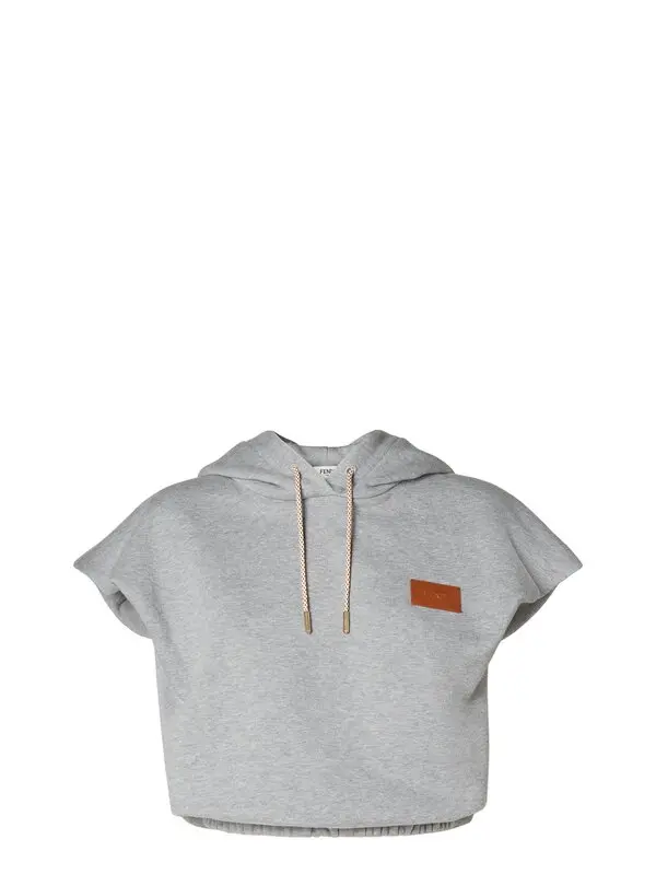 Fendi Melange Cotton Jersey Sleeveless Cropped Sweatshirt With Leather Patch - Grey