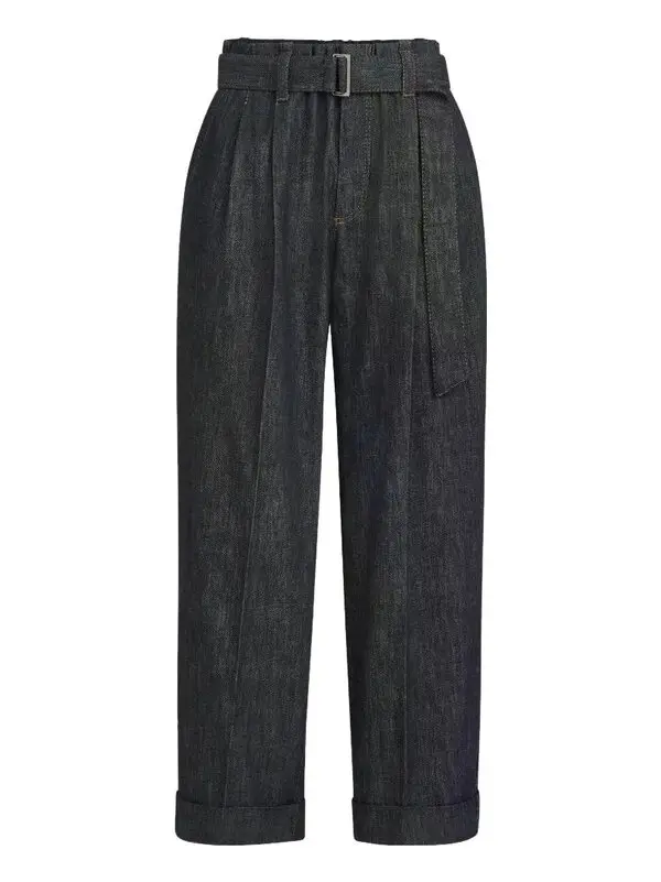 Brunello Cucinelli Cotton Denim-effect Twill Loose Sartorial Trousers With Monili - Blue