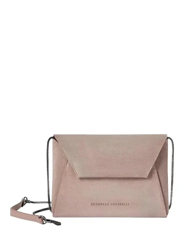 Brunello Cucinelli Suede Pochette With Precious Chain - Pink
