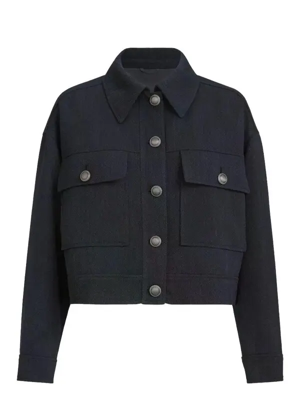 Brunello Cucinelli Virgin Wool Crêpe Cropped Jacket With Monili - Blue