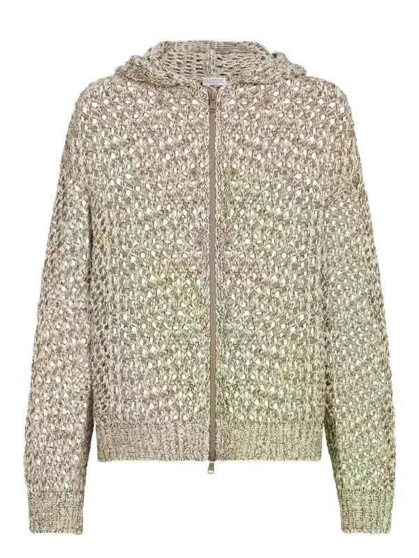 Brunello Cucinelli Dazzling Chiné Net Hooded Cardigan In Silk And Linen - Neutrals