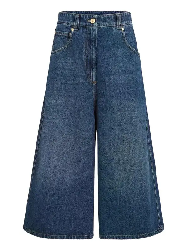 Brunello Cucinelli Cropped Denim Trousers With Monili Embellishment - Blue