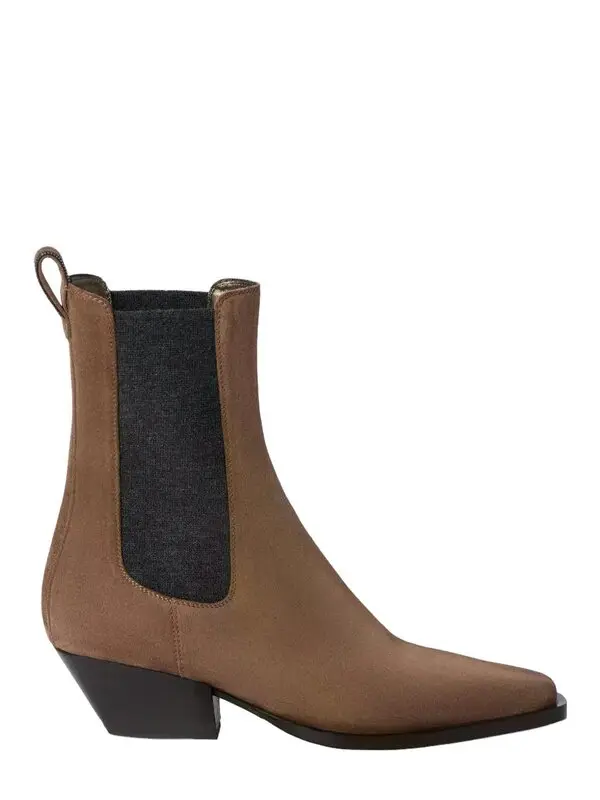Brunello Cucinelli Suede Chelsea Boots With Monili Detail - Neutrals