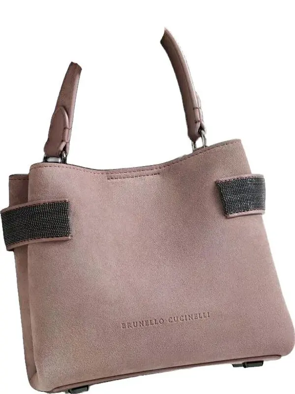 Brunello Cucinelli Suede Small Top-handle Bag With Monili Embellishment - Pink