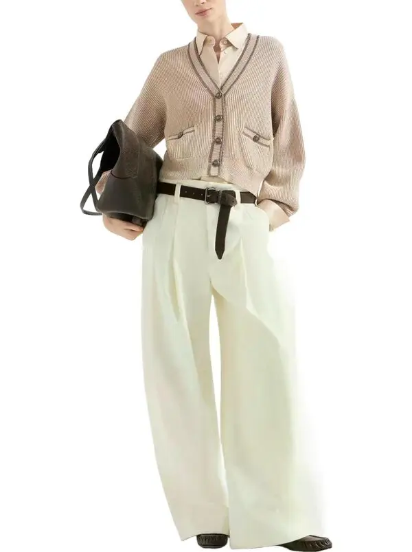 Brunello Cucinelli Stretch Silk Satin Shirt With Monili Decoration - Neutrals