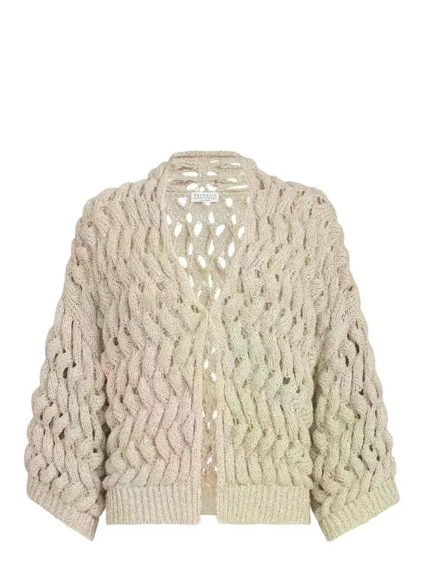 Brunello Cucinelli Silk And Linen Dazzling Waves Cardigan - Neutrals