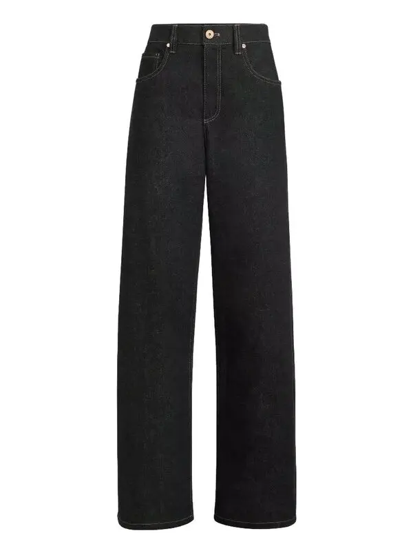 Brunello Cucinelli No-fade" Denim Loose Barrel Trousers With Monili - Blue