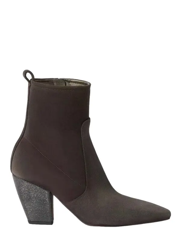 Brunello Cucinelli Suede Ankle Boots With Embellished Heel - Brown