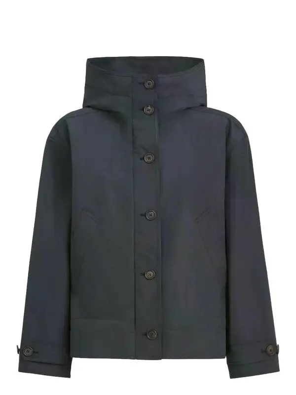 Brunello Cucinelli Techno Cotton Taffeta Hooded Jacket With Shiny Zipper - Blue