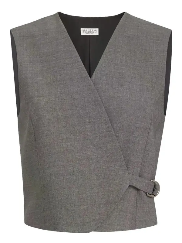 Brunello Cucinelli Tropical Luxury Wool Vest With Monili Embellishment - Grey