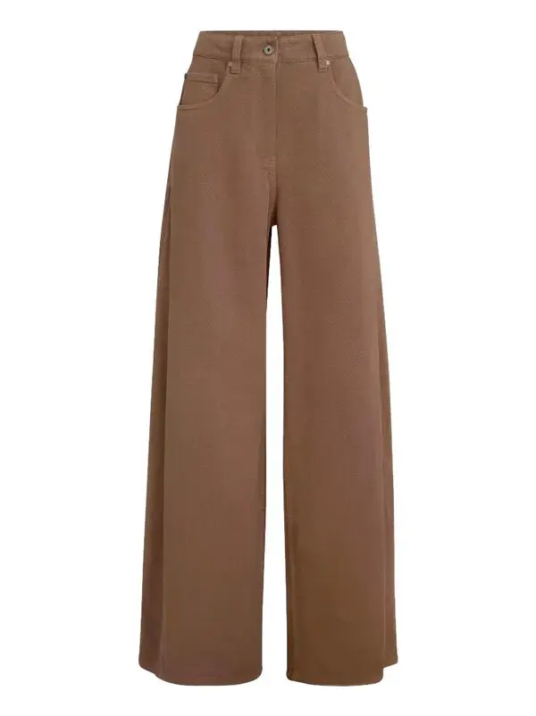 Brunello Cucinelli Dyed Denim Wide Trousers With Monili Embellishment - Brown