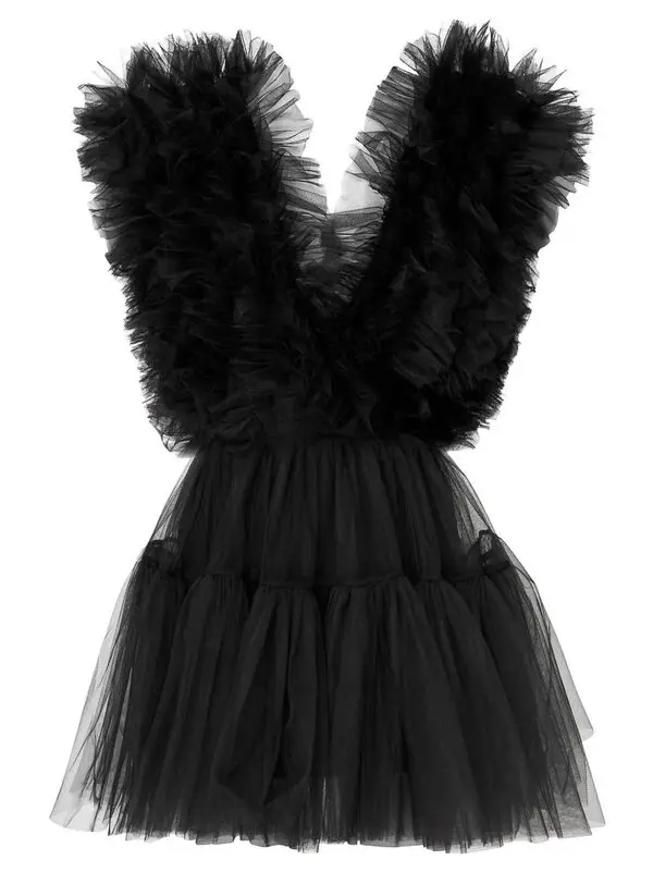 LIA ARAM Ruffled Tulle Mini Dress - Black