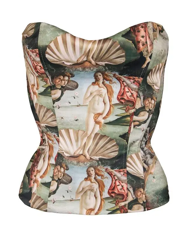 LA MUSA The Birth Of Venus" Printed Corset - Green/blue/brown