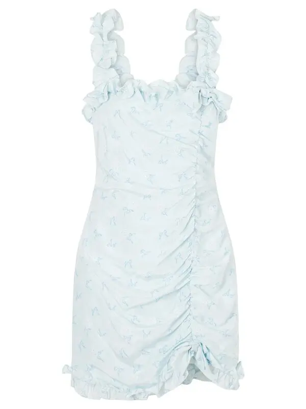 Alessandra Rich Floral-print Silk-satin Mini Dress With Bow Embellishments - Blue