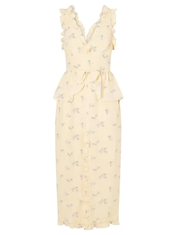 Alessandra Rich Floral Print Silk Midi Dress With Bow Embellishment - Yellow