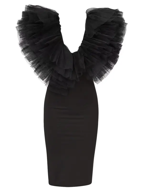 LIA ARAM Signature Tulle-trimmed Midi Dress - Black