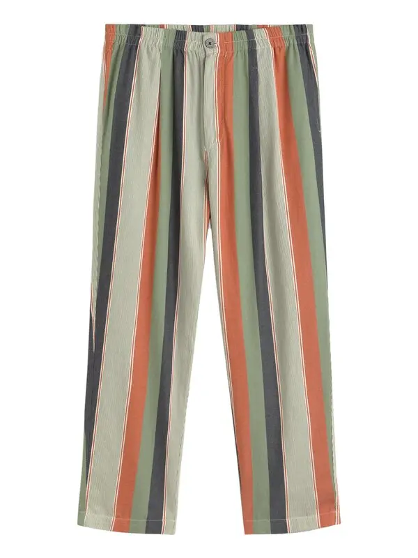 THINKING MU Multicolor Striped Loose Fit Organic Cotton Pants - Orange