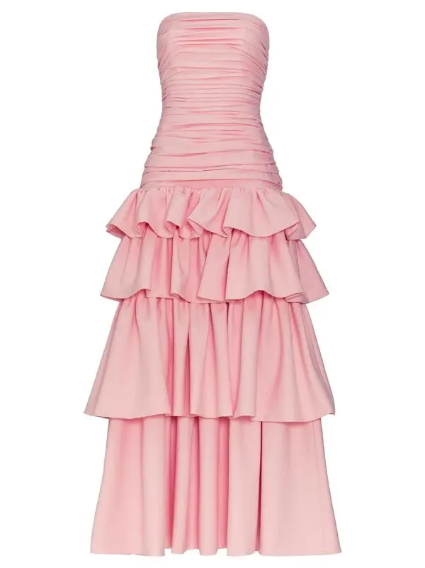 JUSTIN TONG Elara Ruffle Midi Dress - Pink