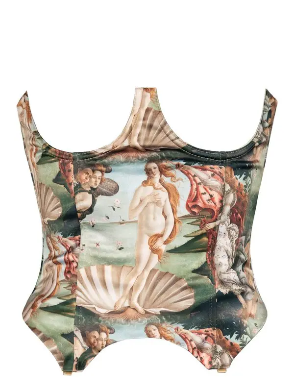 LA MUSA The Birth Of Venus" Printed Corset - Green/brown