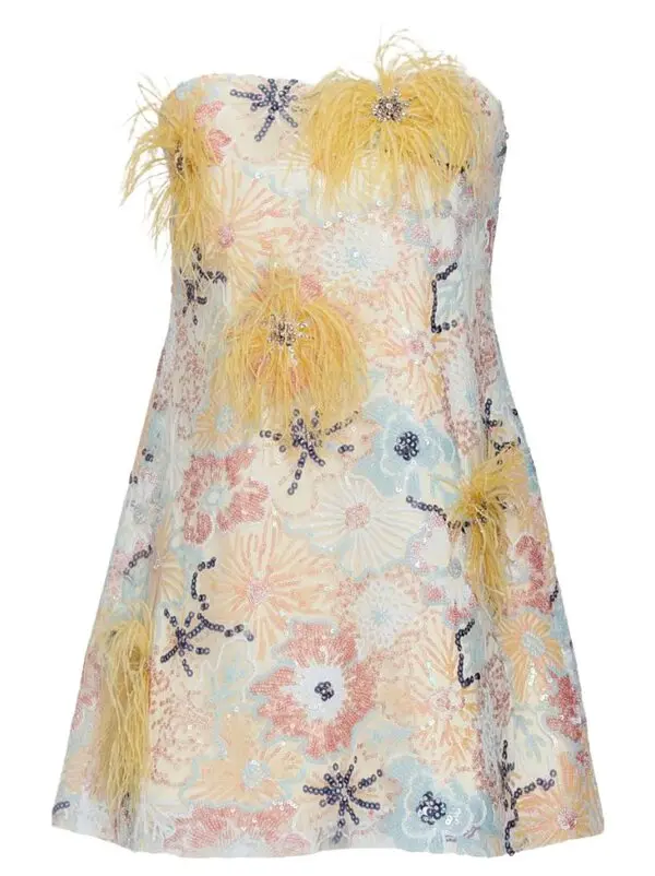 JUSTIN TONG Jessica Strapless Embellished Mini Dress - Blue/orange/purple/yellow