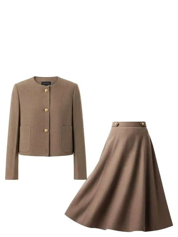 STOVARIA Handwoven Merino Wool Jacket And Skirt Set - Brown