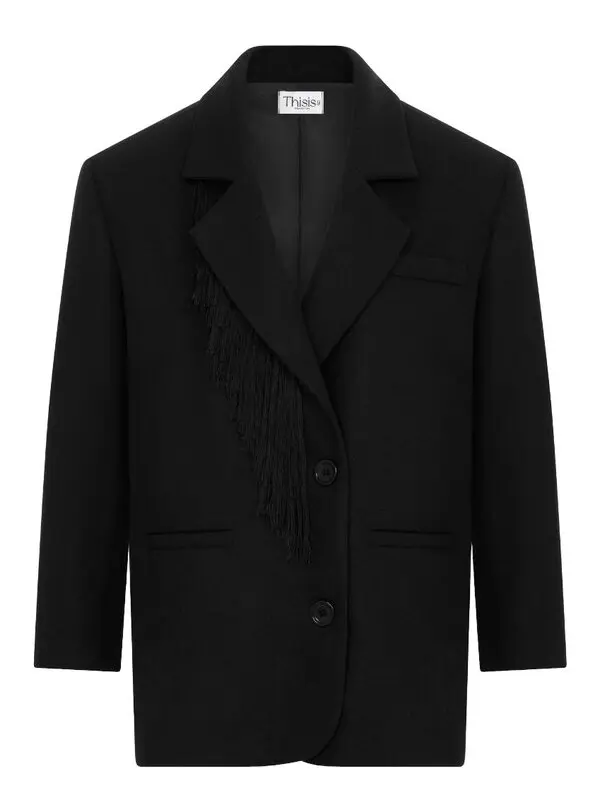 THISISU COLLECTION Liza Jacket With Removable Fringe Detail - Black