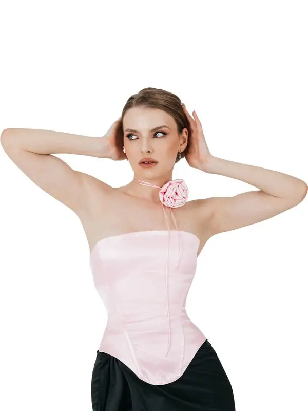 LA MUSA Marshmallow Corset With Rose Choker - Pink
