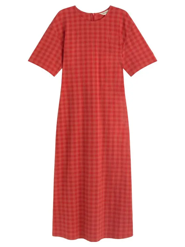 THINKING MU Seersucker Long Dress - Red