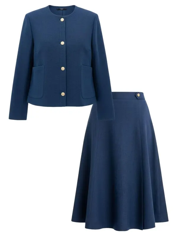 STOVARIA Merino Wool Jacket And Skirt Set Handwoven Indigo - Blue