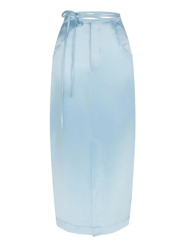 SOUR FIGS Satin Midi Skirt With Tie Waist - Blue