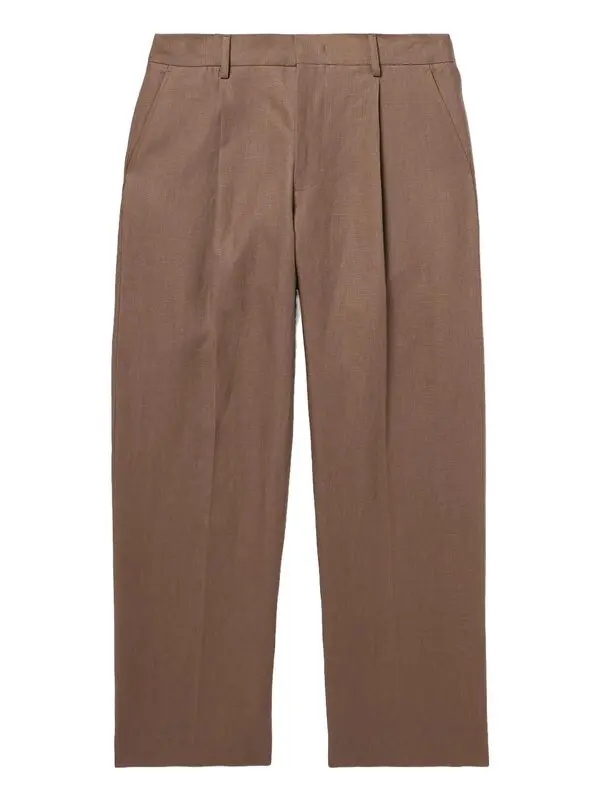 Nn07 Straight-leg Pleated Linen Trousers - Brown
