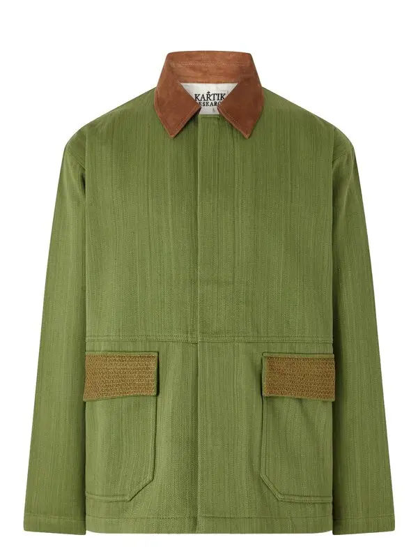 KARTIK RESEARCH Jodhpur Embroidered Suede-trimmed Cotton Jacket - Green