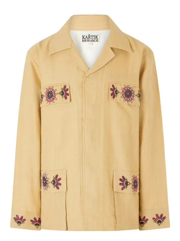 KARTIK RESEARCH Jaisalmer Embroidered Linen Jacket - Yellow