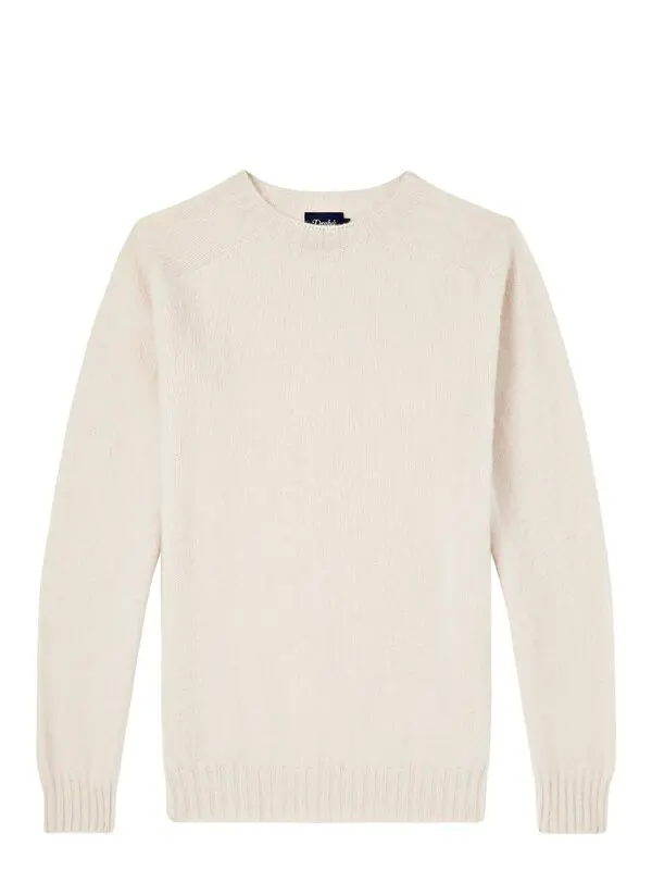 DRAKE'S Brushed Shetland Wool Sweater - Neutrals