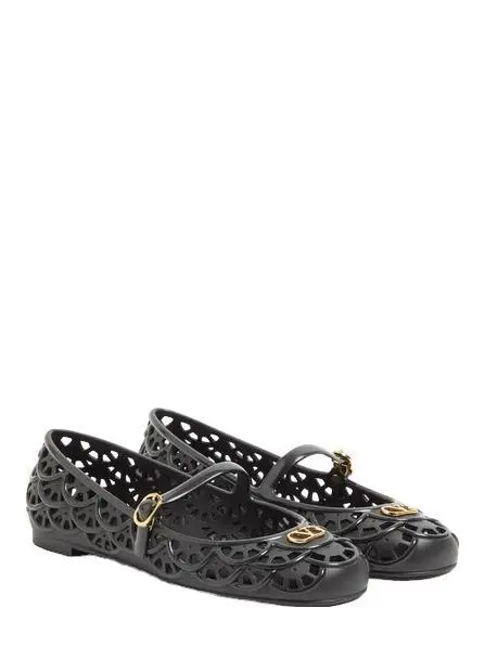 Valentino Garavani Ondette Rubber Ballerina With Scalloped Pattern - Black