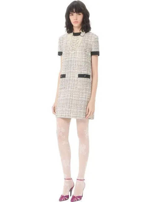 Valentino Garavani Short Dress In Square Tweed - Black