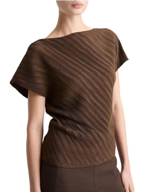 Vince Diagonal Pleated Satin Top - Multicolor