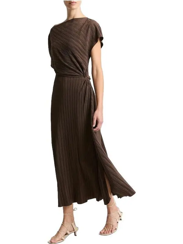 Vince Diagonal Pleated Twist-waist Dress - Multicolor