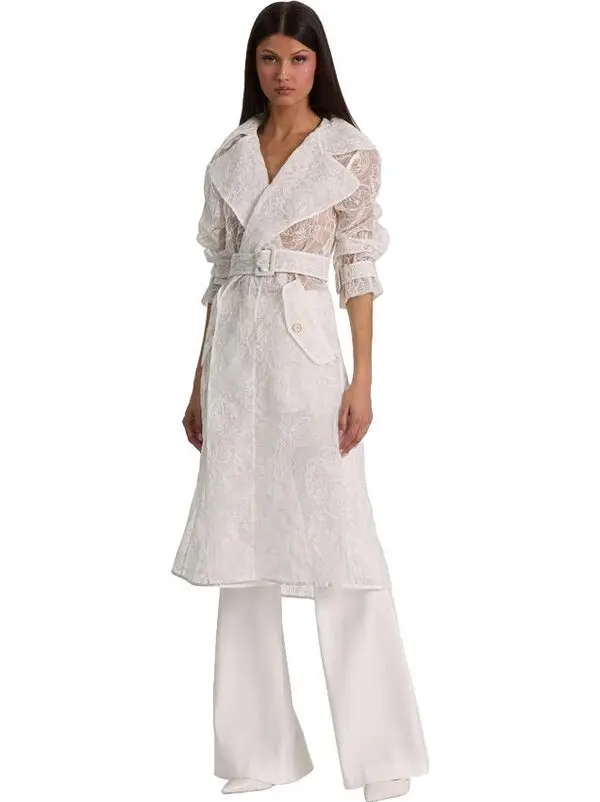 Alice + Olivia Nevada Embroidered Sheer Trench Coat - White