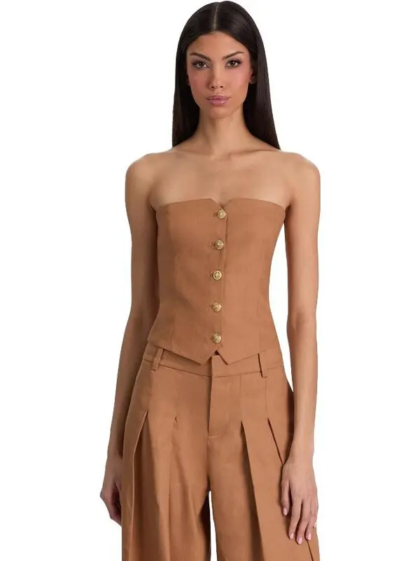 Alice + Olivia Kelcey Strapless Linen Vest - Brown