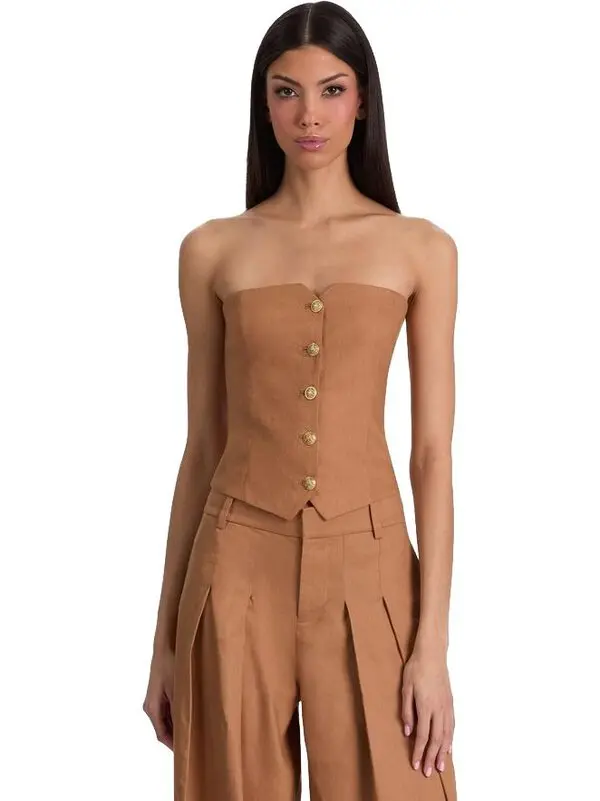 Alice + Olivia Kelcey Strapless Linen Vest - Brown