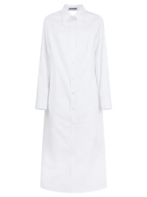 Balenciaga Draped Back Cotton Poplin Dress - White
