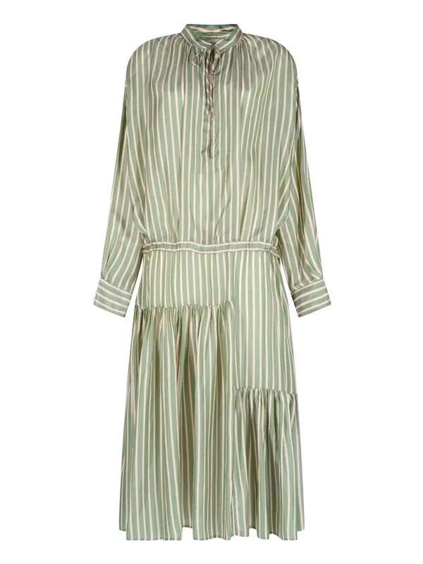 Dries Van Noten Striped Long Dress With Drawstring Waist - Green